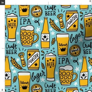 Beer Fabric Beer on Turquoise by Natalia_gonzalez Pint Craft Beer ...