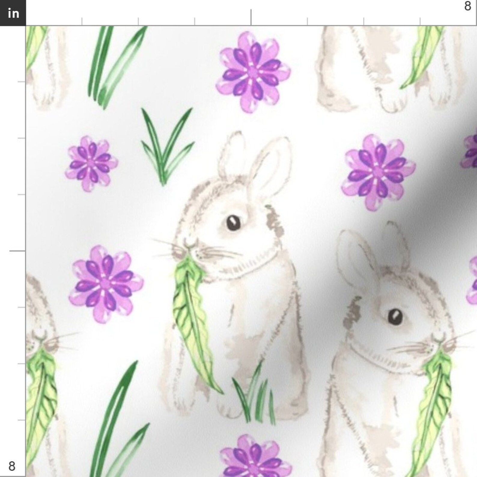 Watercolor Bunny Fabric Watercolor Easter Bunny Floral by | Etsy