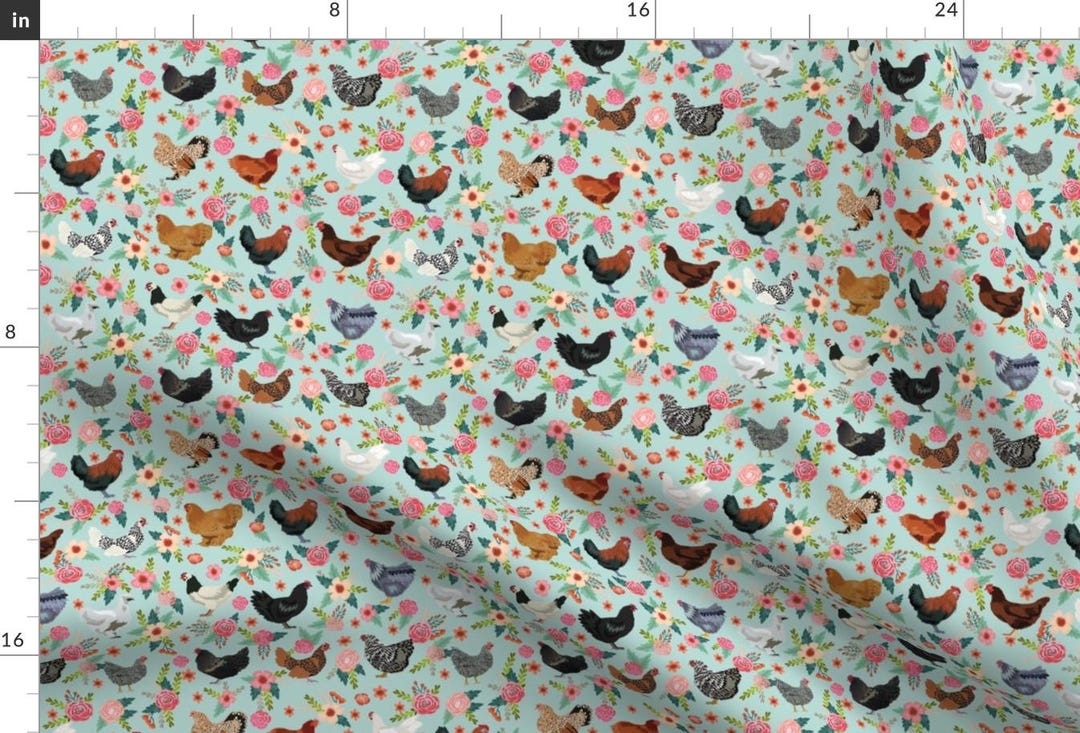 Chicken Breeds Floral Fabric Floral Fabric, Chicken Fabric, Chickens ...