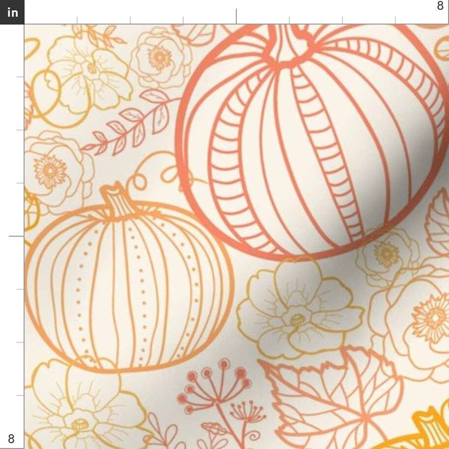 Pumpkin Fabric Thanksgiving Line Art Pumpkins By Oksancia | Etsy