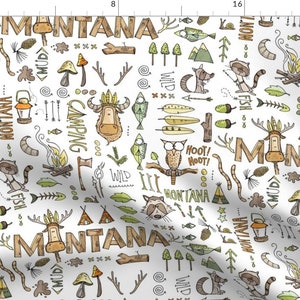 Montana Fabric Rustic Woodland Illustrated Camping Mushroom | Etsy