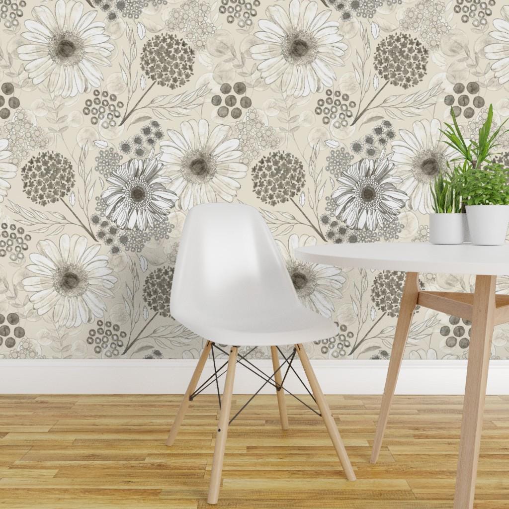 Neutral Floral Wallpaper - Handdrawn-flowers-earth-tones by ...