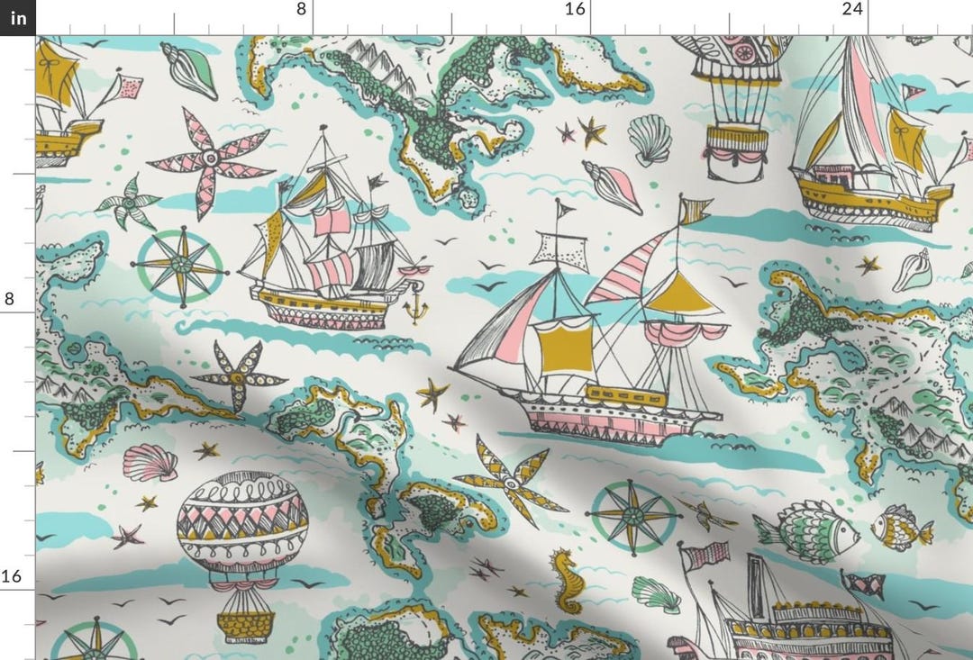Whimsical Fabric - Coastal Travel by The_printed_square_studio ...