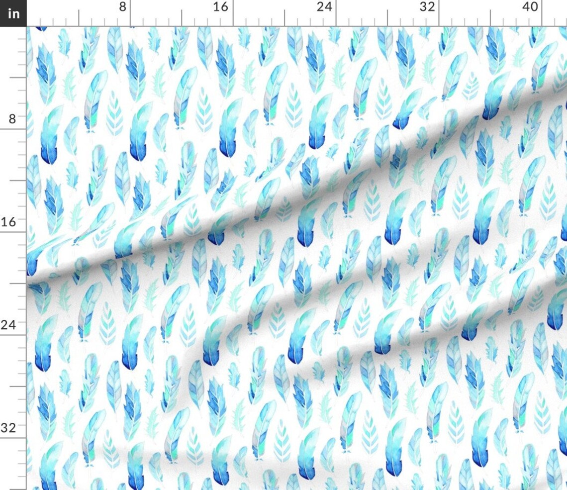 Blue Boho Feather Fabric Blue Feathers by Emmaallardsmith - Etsy