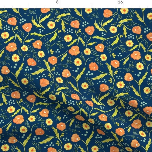 Poppies Fabric Poppies Etc Blue by Caleb Luke Lin - Etsy