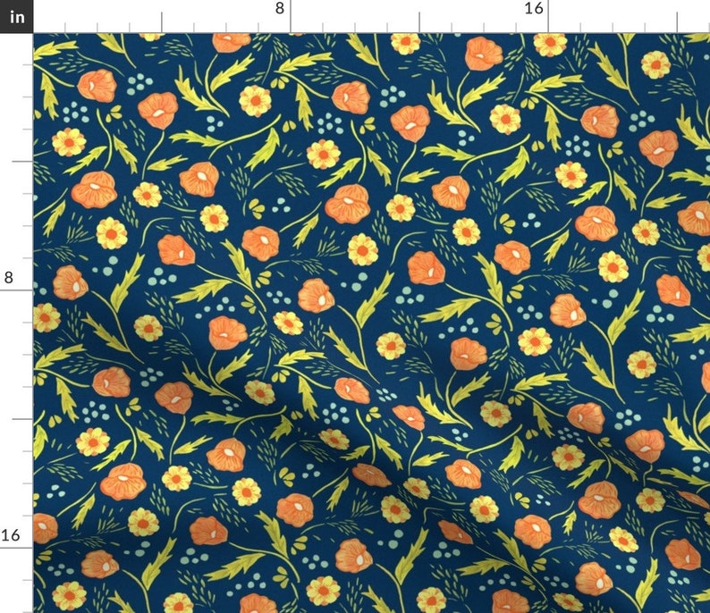 Poppies Fabric Poppies Etc Blue by Caleb Luke Lin - Etsy