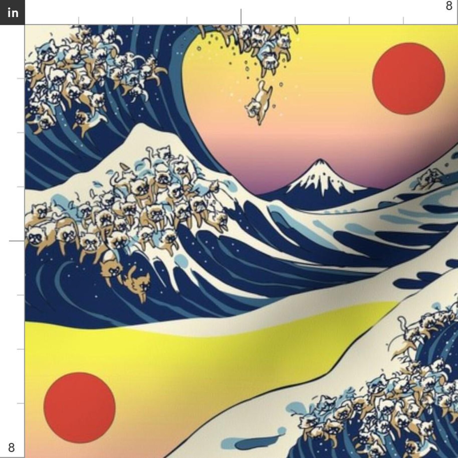 Japan Wave Illustration Fabric - the Great Wave of Cat by Huebucket ...