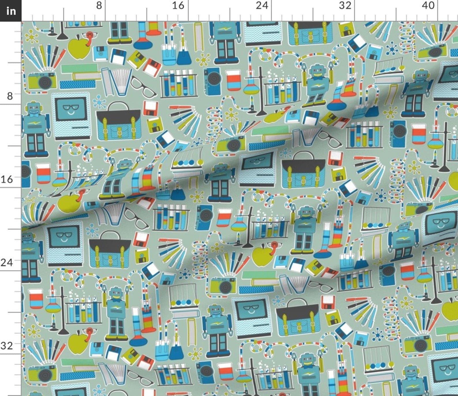 Geek Fabric Retro Geek Chic Blue by Cjldesigns Robot | Etsy