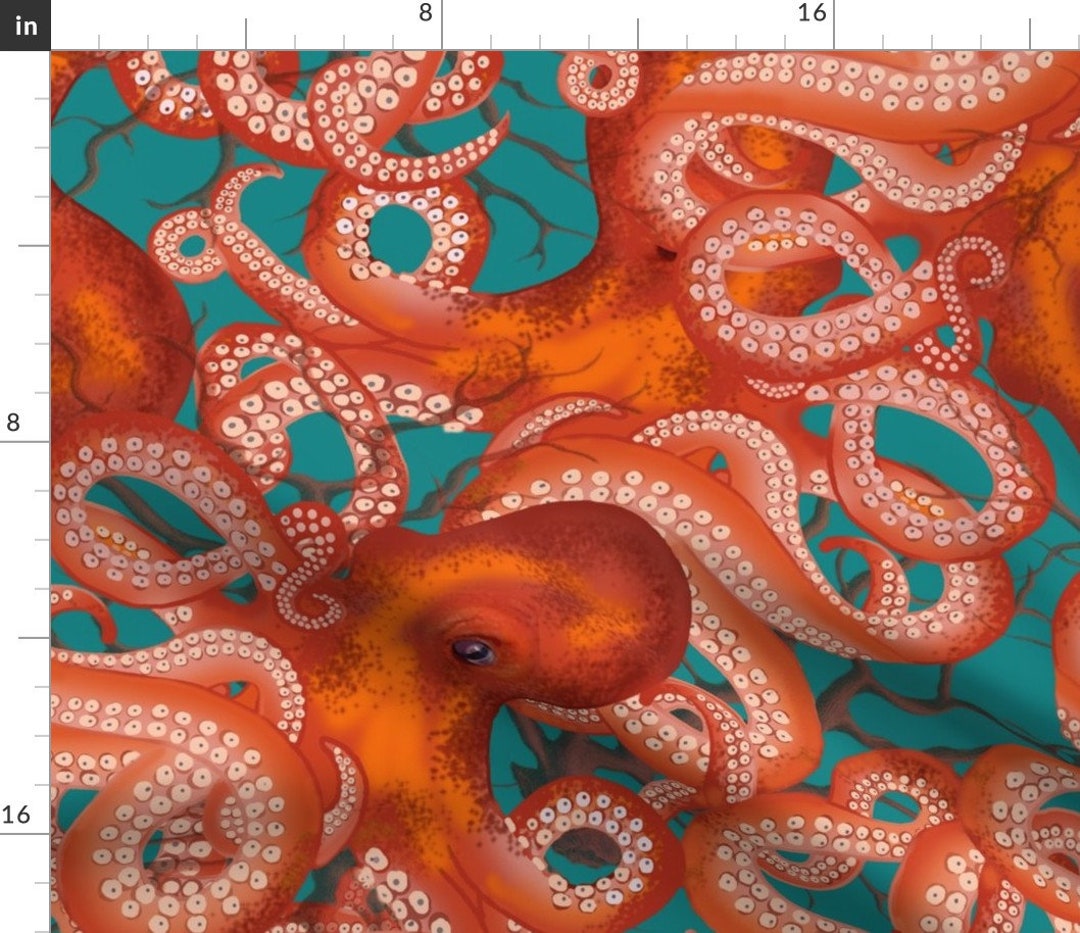 Whimsical Octopus Fabric Red Octopus by Hnldesigns Ocean Under the Sea ...