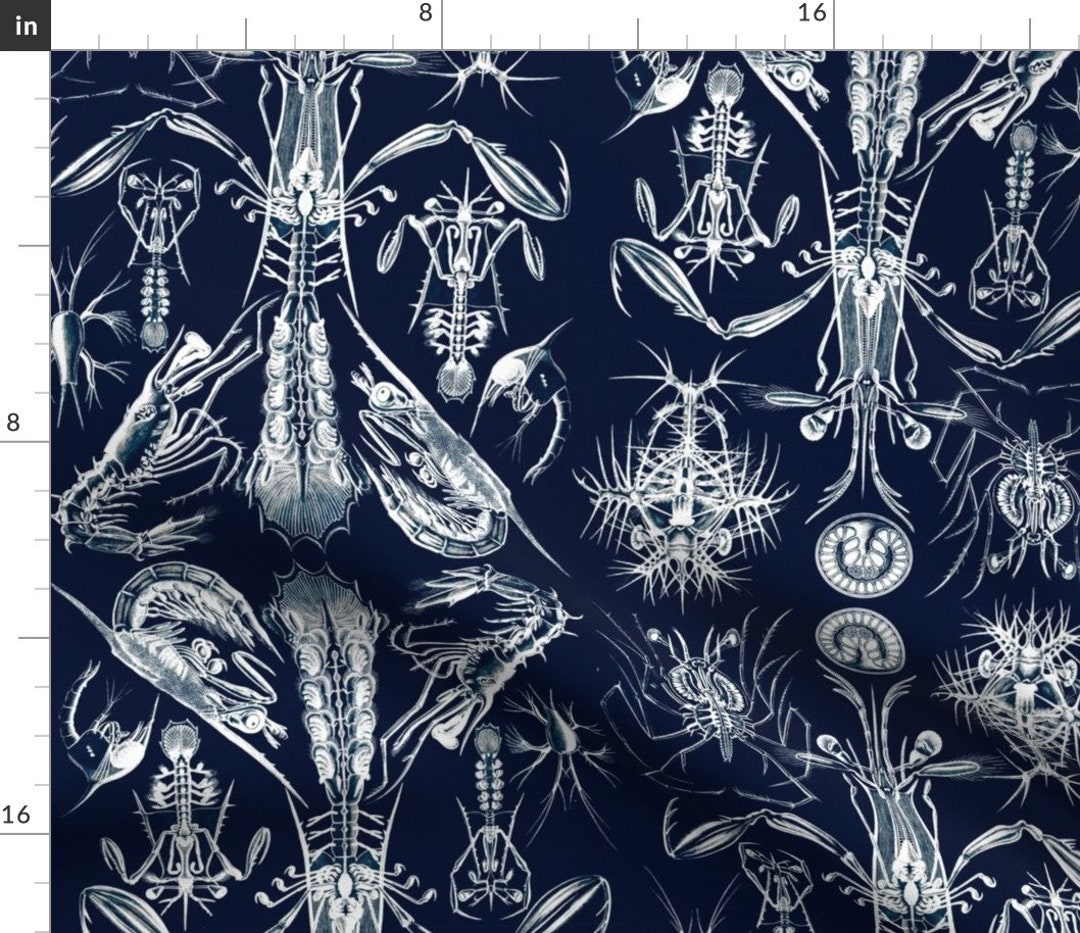 Vintage Ocean Life Fabric Crab Shellfish Crustaceans Lobster by ...