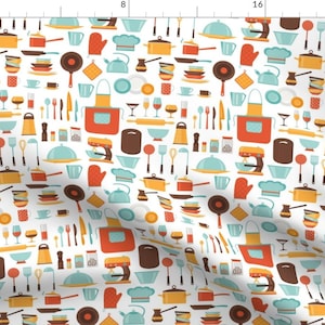 Kitchen Fabric Chef's Delight by Sandityche Mixer Glasses Pots Pans ...