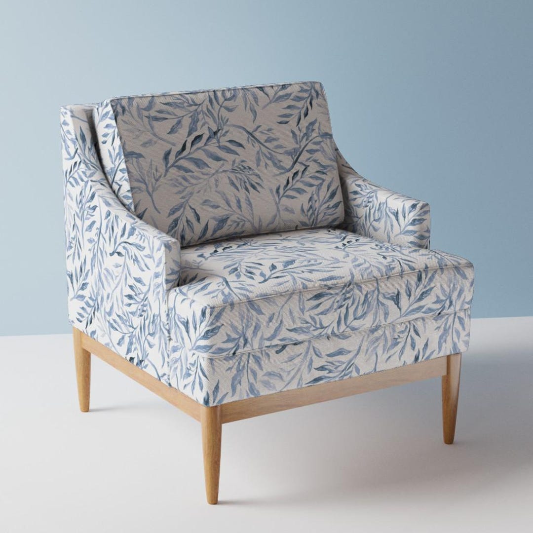 Blue Botanical Upholstery Fabric- Watercolor Branches by Elizabethatlas ...
