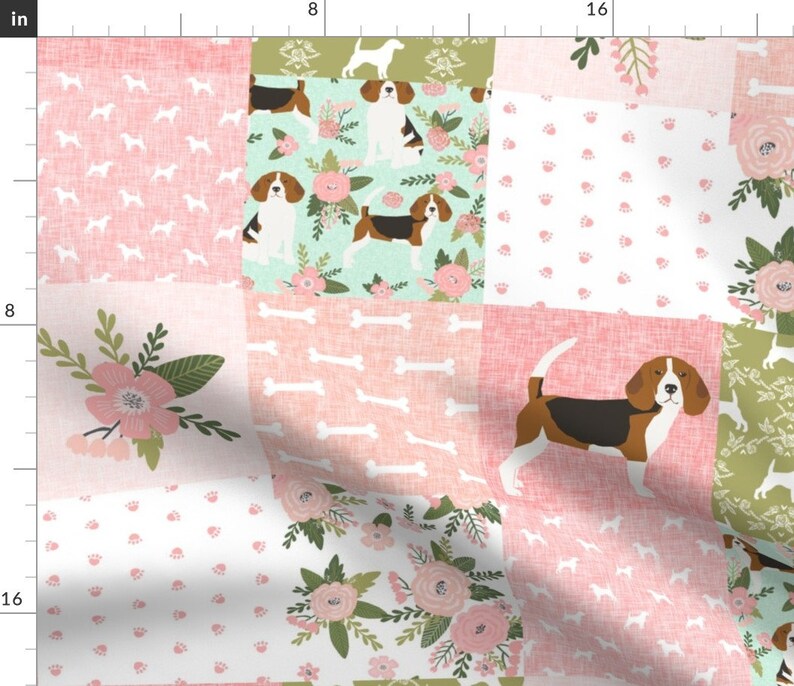 Beagle Pink Quilt Fabric Beagle Pet Cheater Quilt by | Etsy