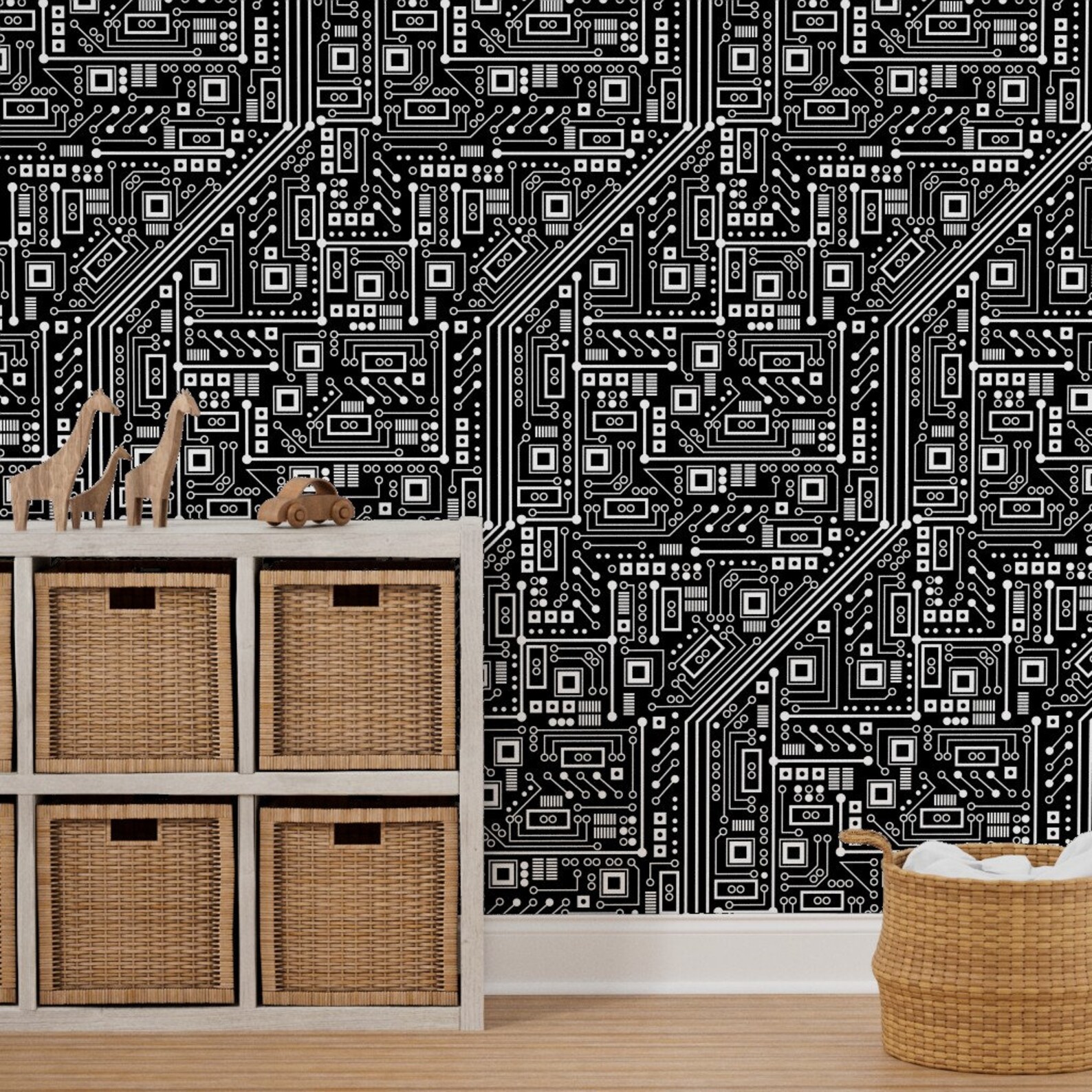 Robot Wallpaper Robot Circuit Board black and White by - Etsy
