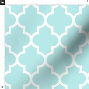 Quatrefoil Fabric Moroccan Mint Aqua Turquoise White Quatrefoil Ogee ...