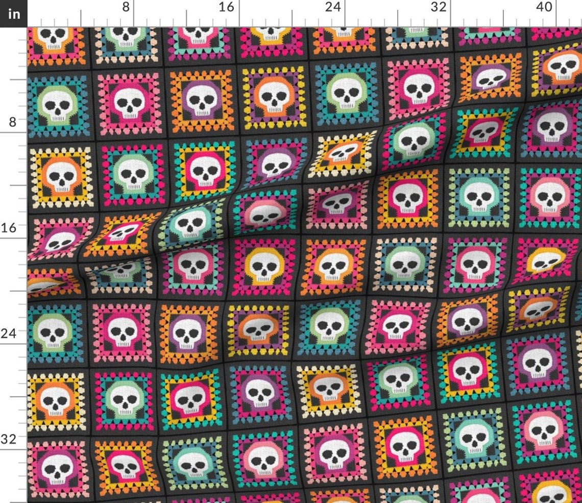 Goth Fabric Granny Square Skulls by Jessica_schroeder_art - Etsy