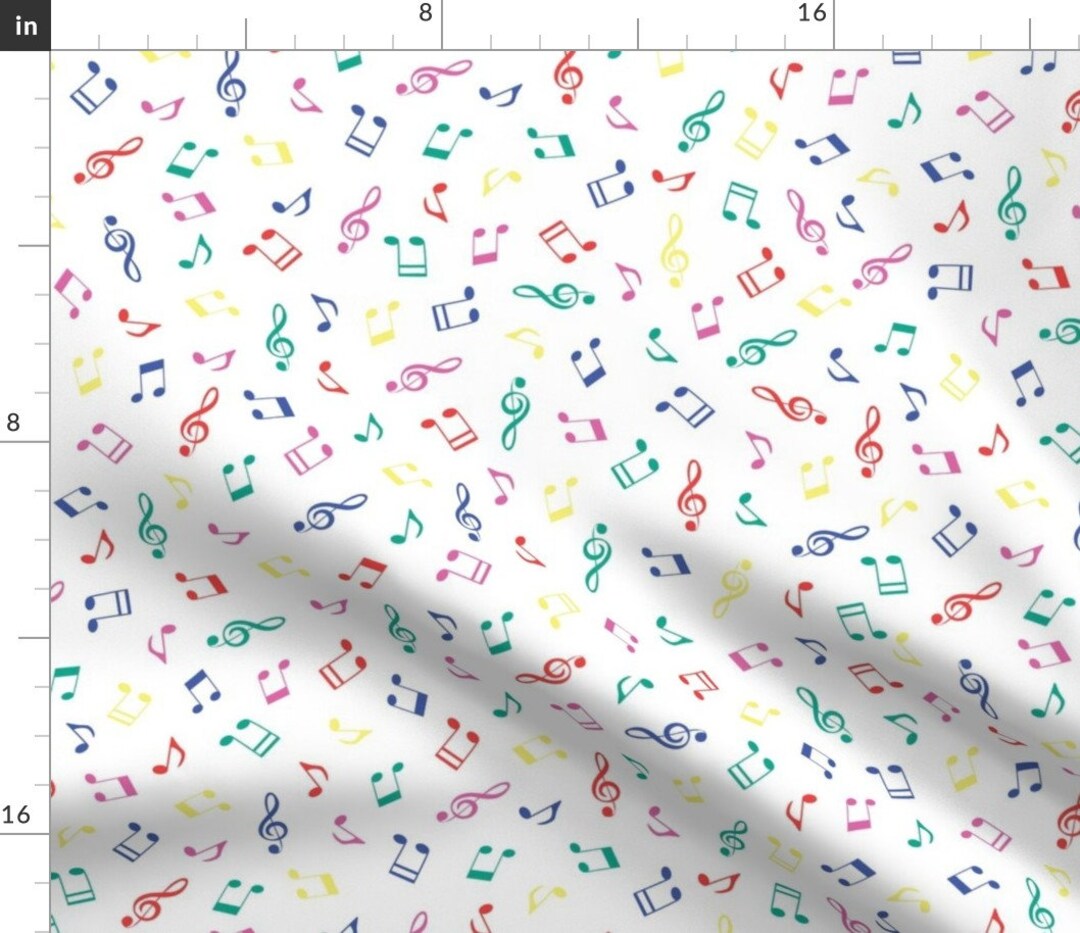 Rainbow Music Symbols Fabric Musical Notes on White by Emma Heeson ...
