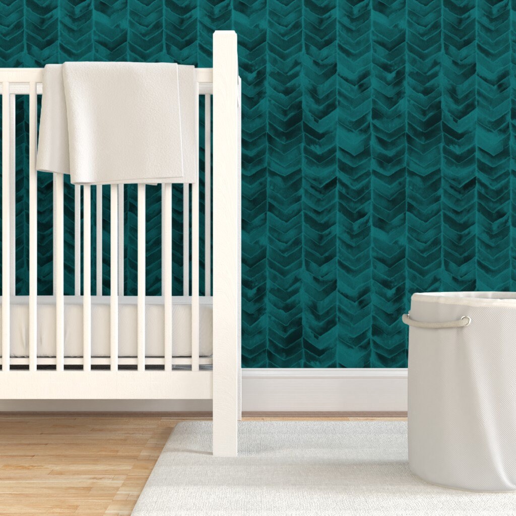 Chevron Wallpaper Teal on Black Chevron Teal by Liz Sawyer | Etsy