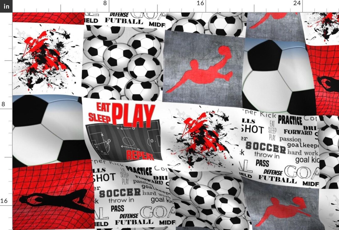Sports Fabric - Soccer Patchwork Red by My_taylor_made - Soccer Cheater ...