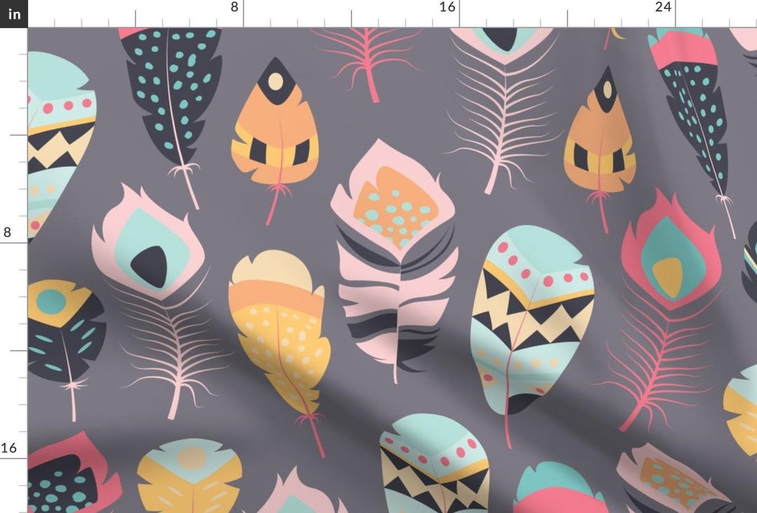 Colorful Feathers Fabric Tribal Feathers by Bluelela Peacock and Bird ...