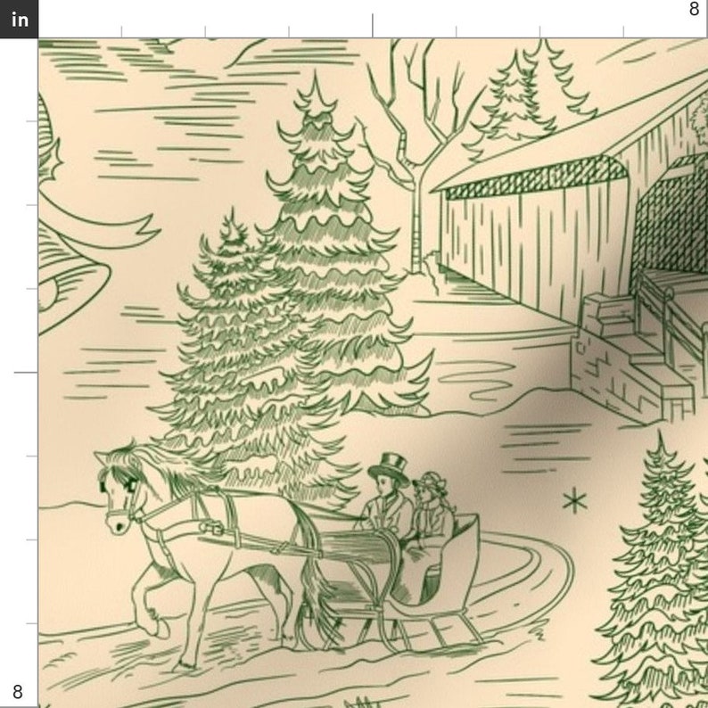 Holiday Toile Fabric Christmas Sleigh Ride Toile by - Etsy