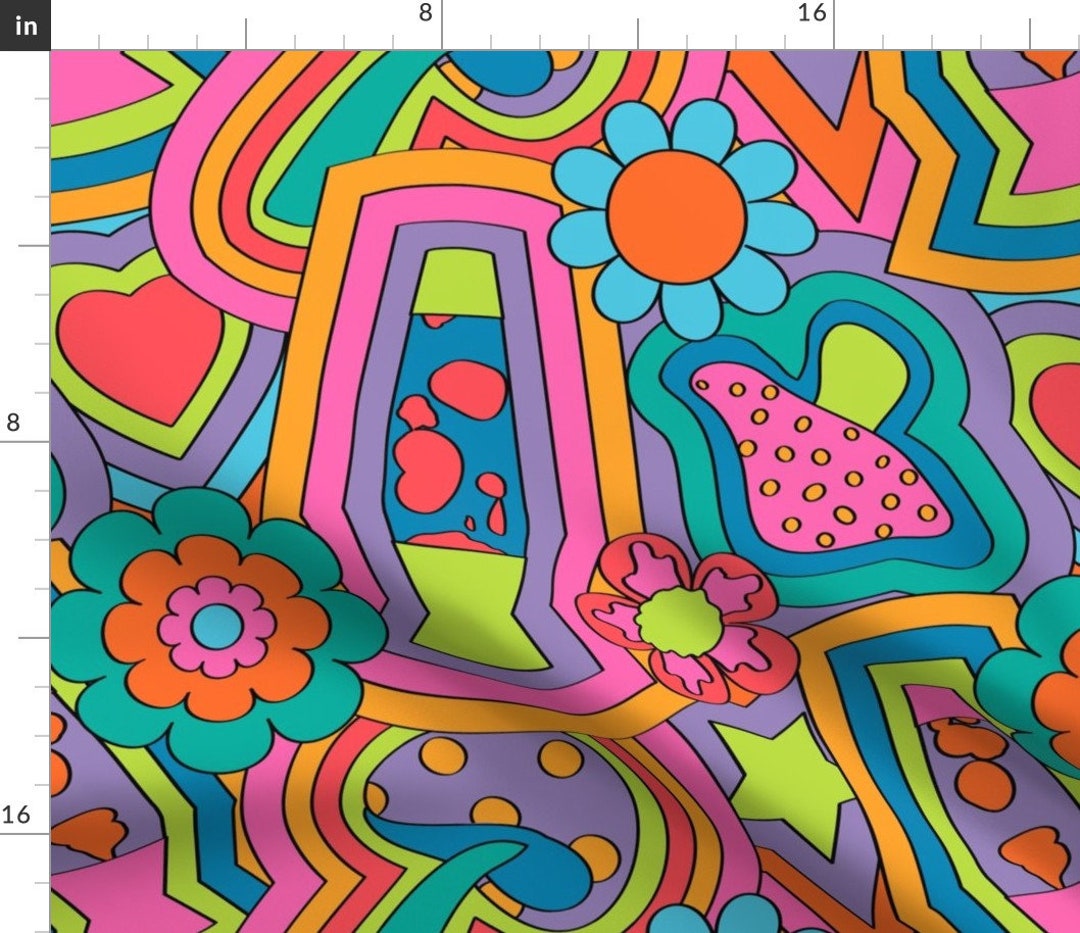 1960s Trippy Fabric Psychedelic by Yesterdaycollection Neon Rainbow 60 ...