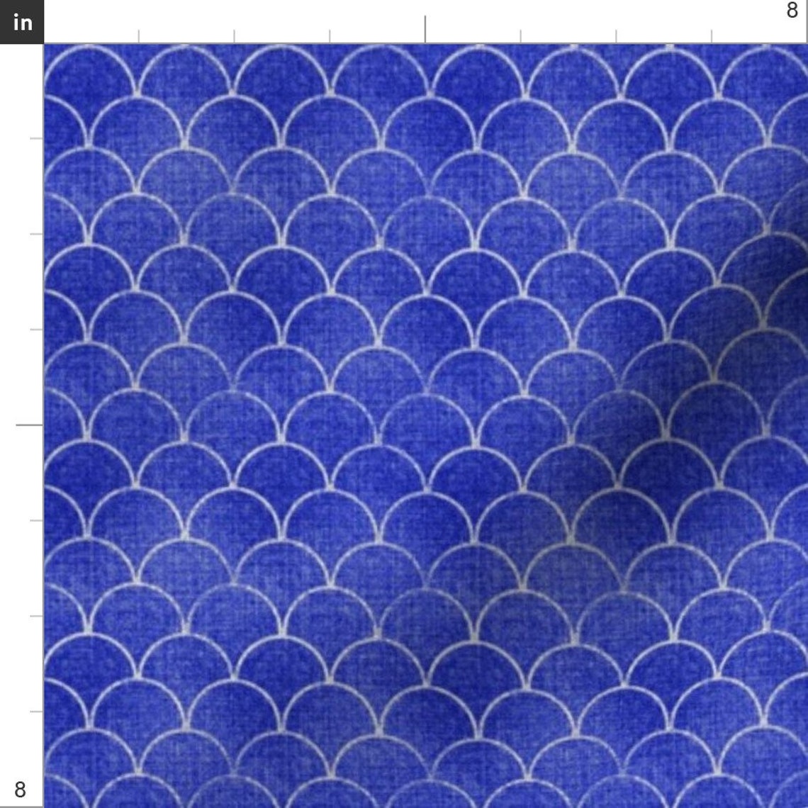 Blue Scales Fabric Denim Scales Small Scale by - Etsy