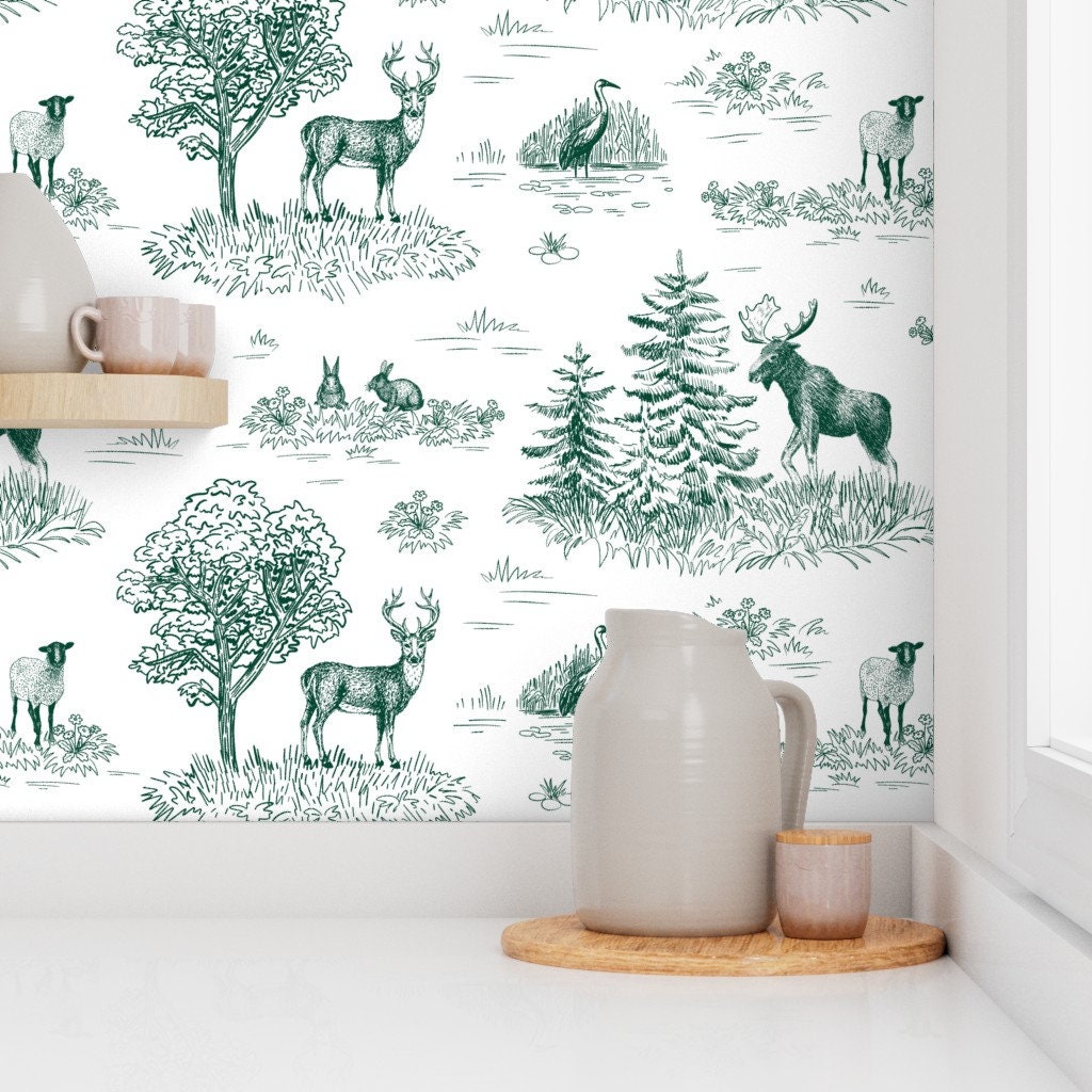 Woodland Toile Wallpaper Animals Toile De Jouy by Sveta Aho - Etsy