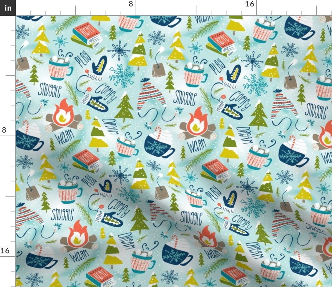 Snow Day Fabric Snow Day Hooray Winter Fun Aqua by - Etsy