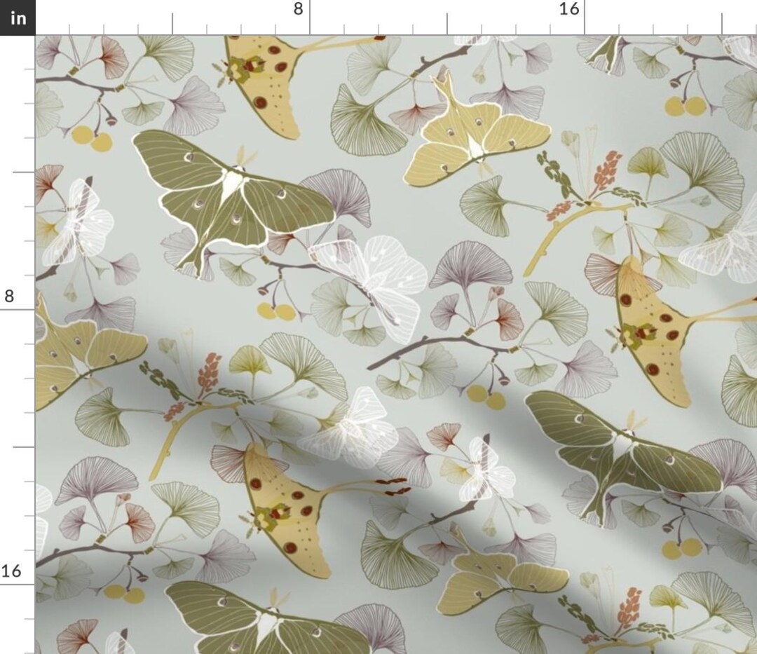 Victorian Era Moth Trees Illustration Fabric Luna Moth by Jaanahalme ...