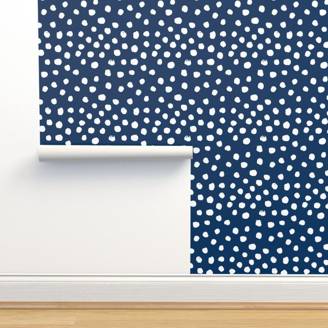 Dots Wallpaper Navy Painted Spots by Charlottewinter Navy - Etsy
