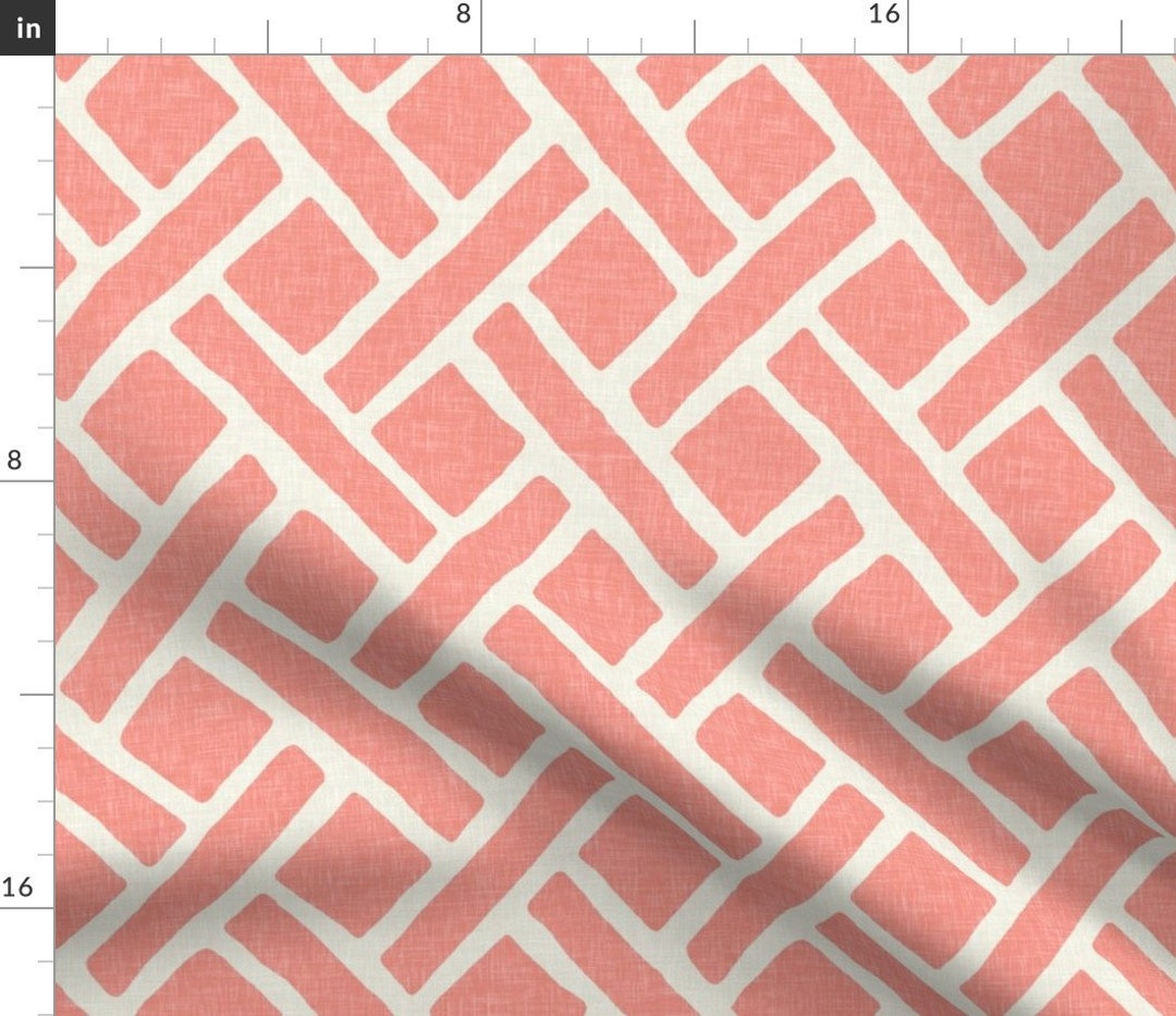 Coral Trellis Fabric Savannah Trellis in Light Coral Linen by ...