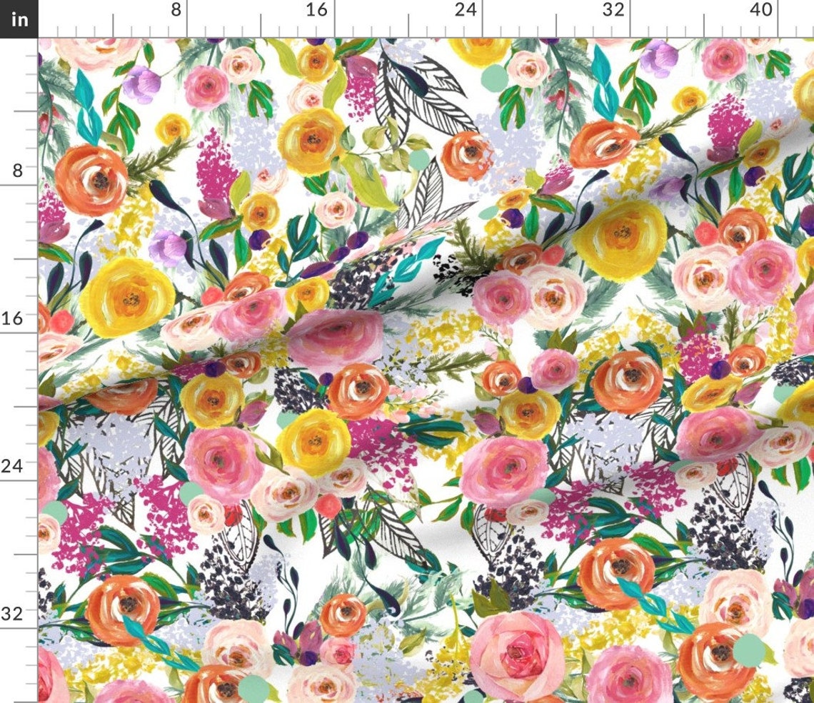 Autumnal Watercolor Floral Fabric Autumn Blooms Extra Large - Etsy