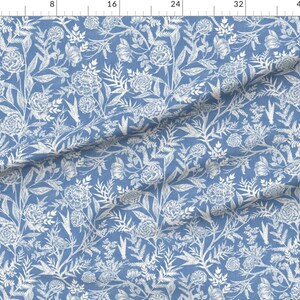 Blue Floral Toile Fabric French Toile Florals by Smokeinthewoods Flower ...