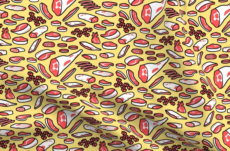 Steak and Shanks Fabric All Meat Yellow By Thirdhalfstudios | Etsy