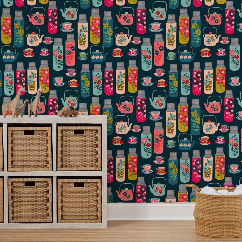 Kitchen Wallpaper Tea Thermos / Vintage Tea Florals Teapot - Etsy UK