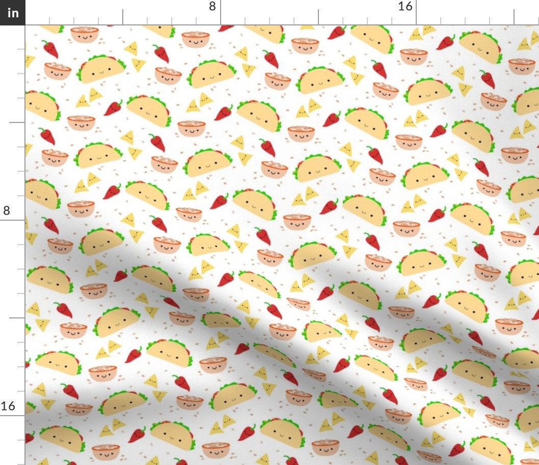 Taco Party Fabric Taco Tuesday by Clayvision Taco Kawaii - Etsy