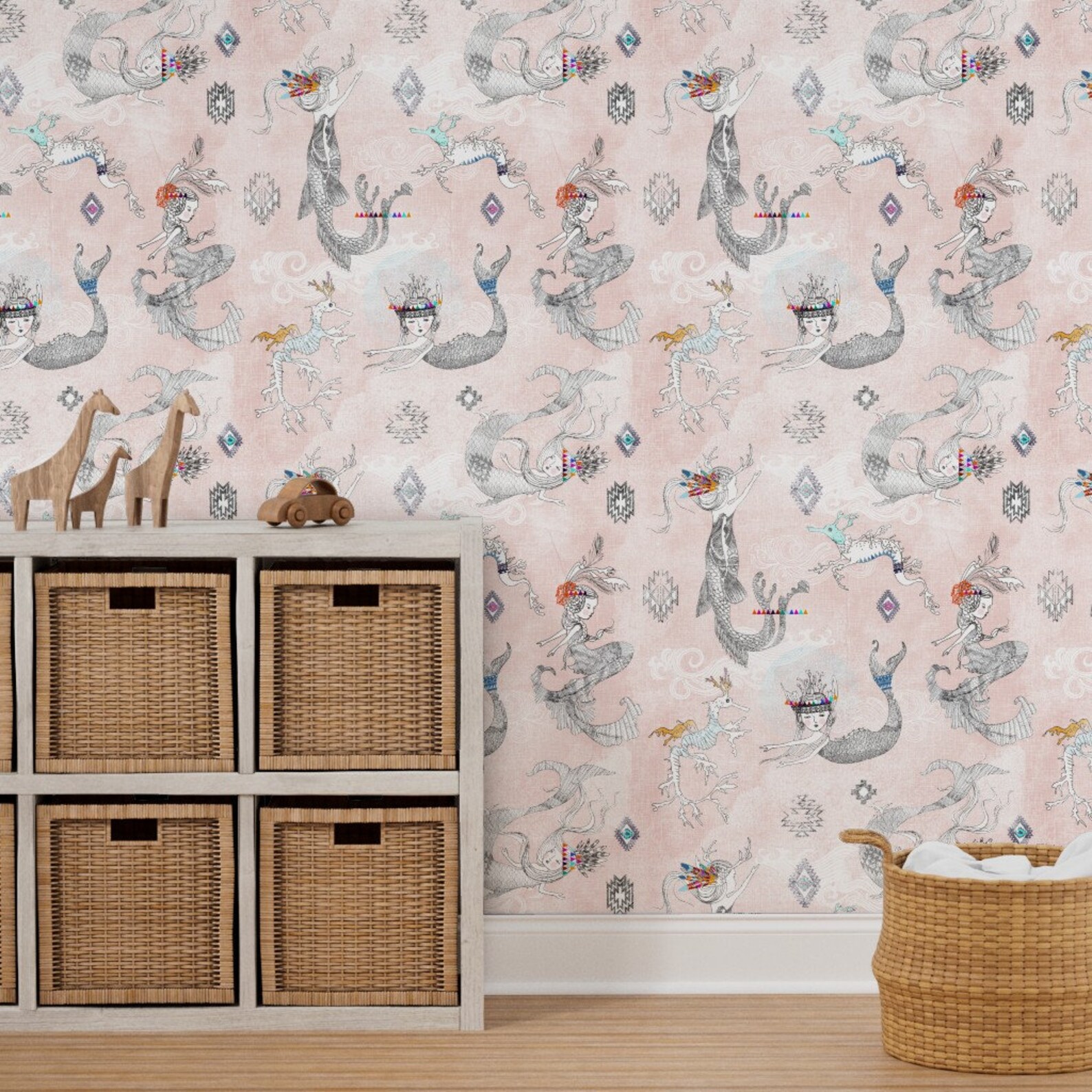 Mermaid Wallpaper Boho Maids Dragons by Nouveau Bohemian - Etsy