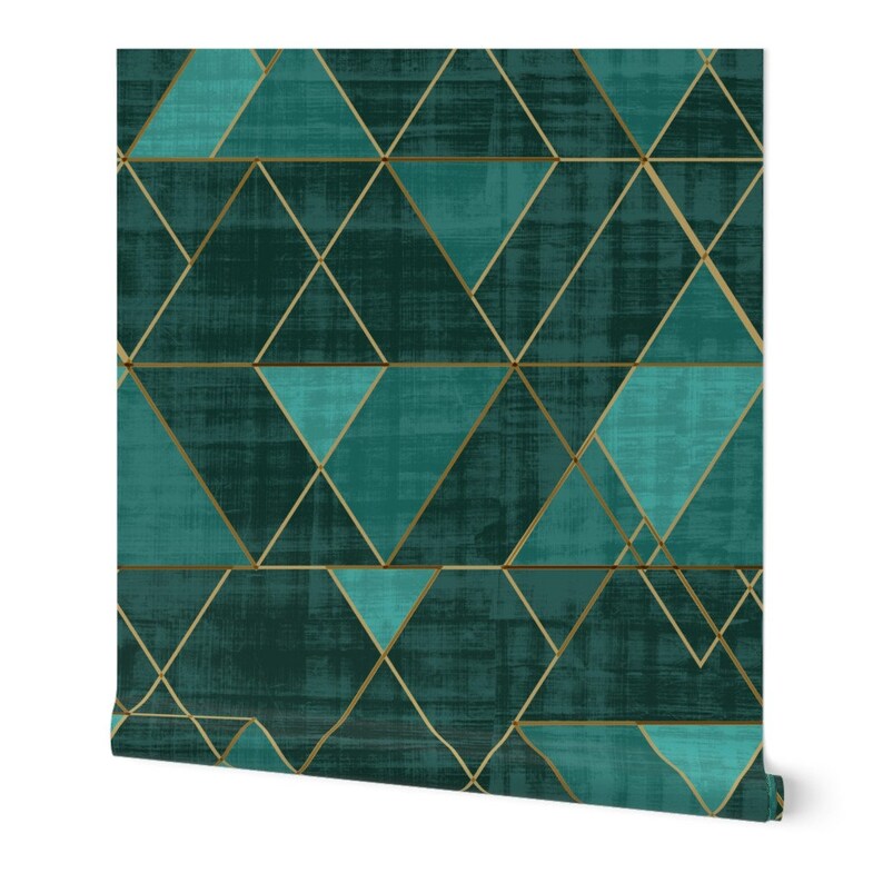 Mod Triangle Wallpaper Mod Triangles Emerald Teal by Crystal - Etsy