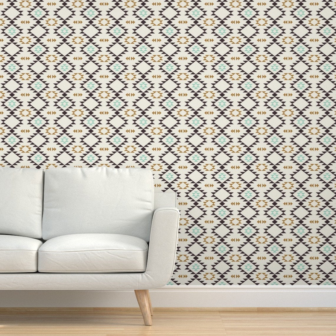 Tribal Wallpaper Navajo by Kimsa Beige Blue Black - Etsy
