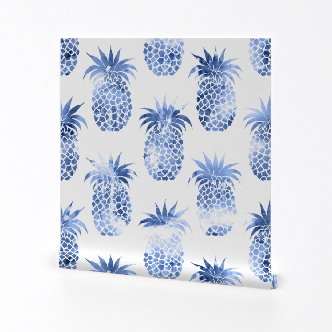 Pineapples Wallpaper Pineapples Blue Watercolor by - Etsy