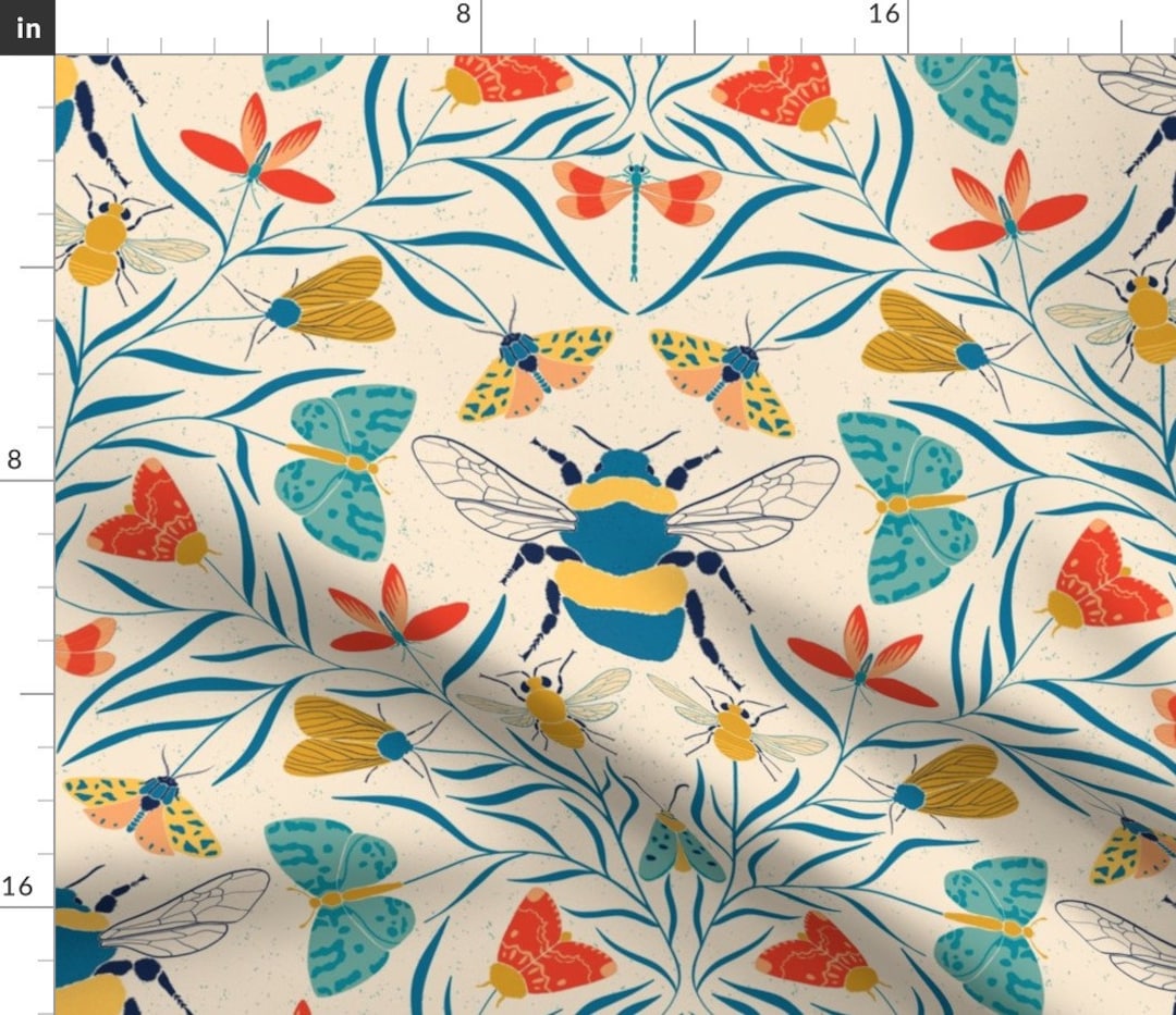 Retro Bugs Fabric Damask Bugs Bees Butterflies by Denesannadesign ...