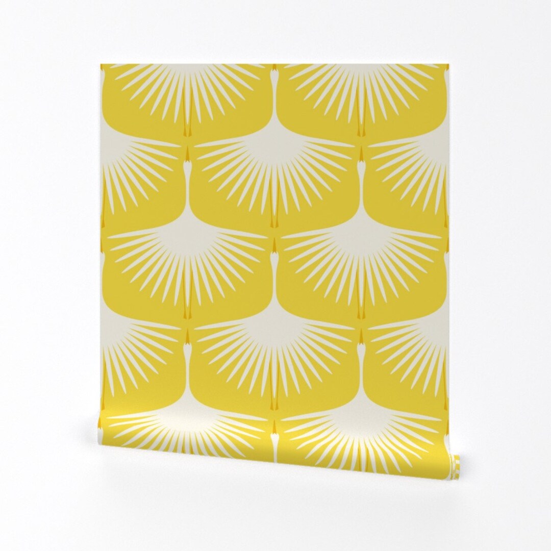 Mod Swans Yellow Wallpaper Art Deco Swans Sunlight by Katerhees Retro ...
