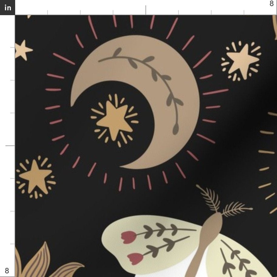 Witchy Fabric Nocturnal Magic by Mandykippax Whimsical Sun | Etsy