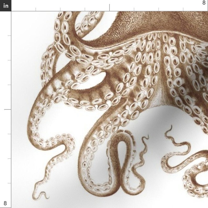 Octopus Fabric Octopus Oasis in Sepia by Willowlanetextiles | Etsy