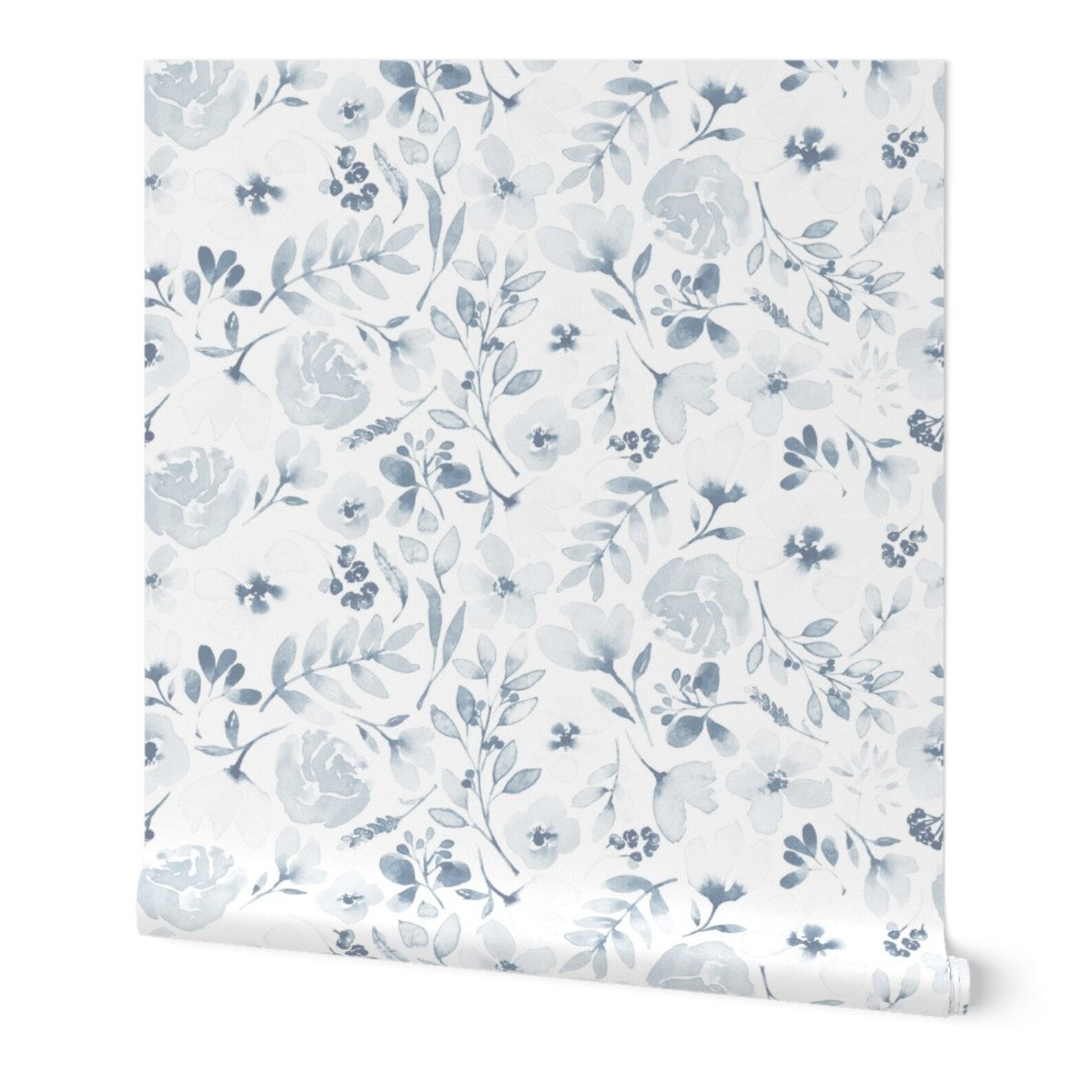 Soft Blue Floral Wallpaper Faded Floral Watercolor by Erin - Etsy