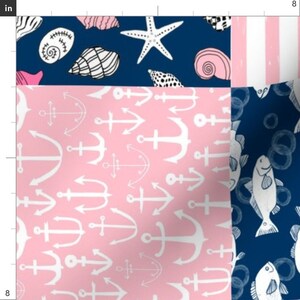 Nautical Pink Cheater Quilt Fabric Rotated Girls Navy and - Etsy
