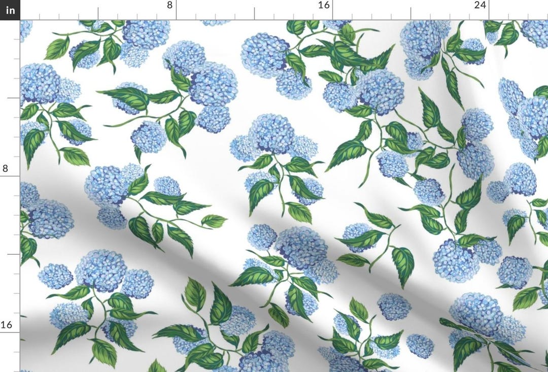 Hydrangea Floral Fabric - Hydrangea Blue by Chrissyink - Blue Green ...
