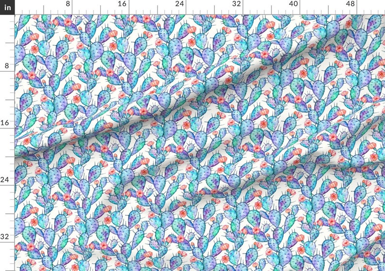 Watercolor Cactus Fabric Rainbow Watercolor Cactus With | Etsy