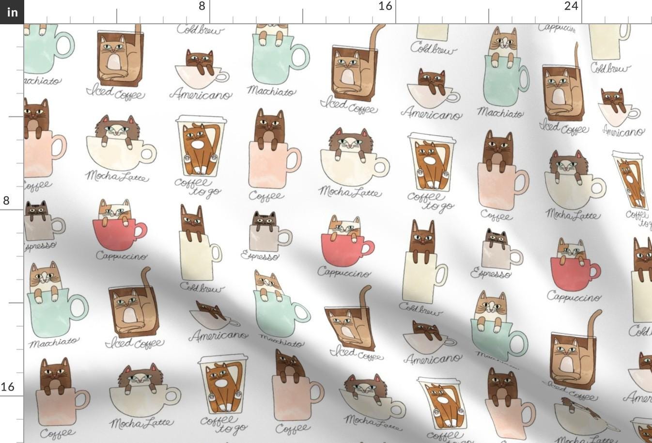 Coffee & Cats Fabric - Coffee Cats by Pinkowlet - Novelty Kitsch Kitty ...